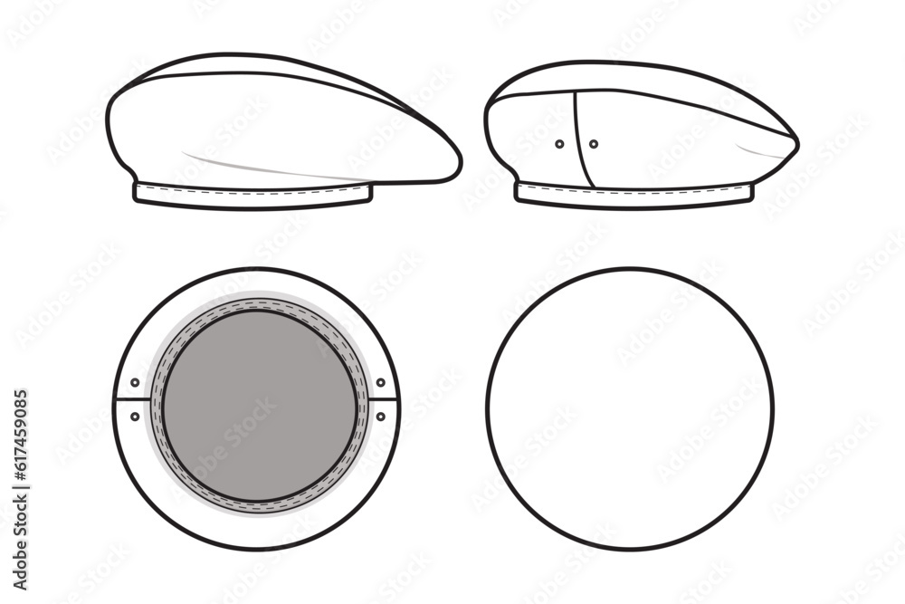 Beret Hat Vector Technical Drawing Illustration Blank Streetwear Mock ...
