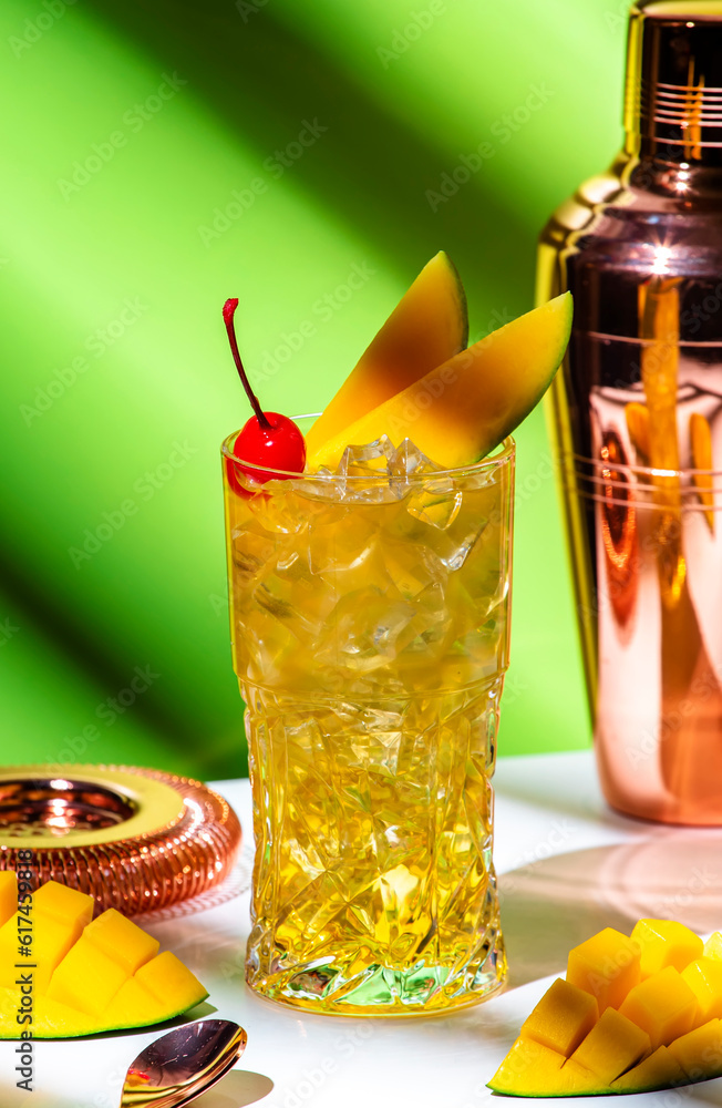 Mango rum collins alcoholic cocktail with rum, syrup, ginger beer ...