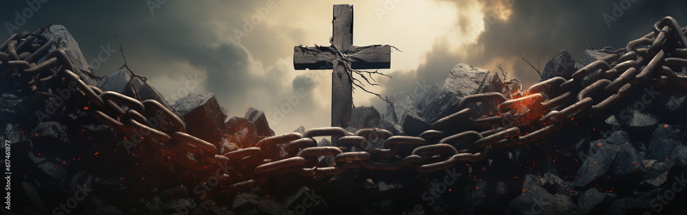 Chains and Cross Biblical motif, the Father God and Holy Spirit ...