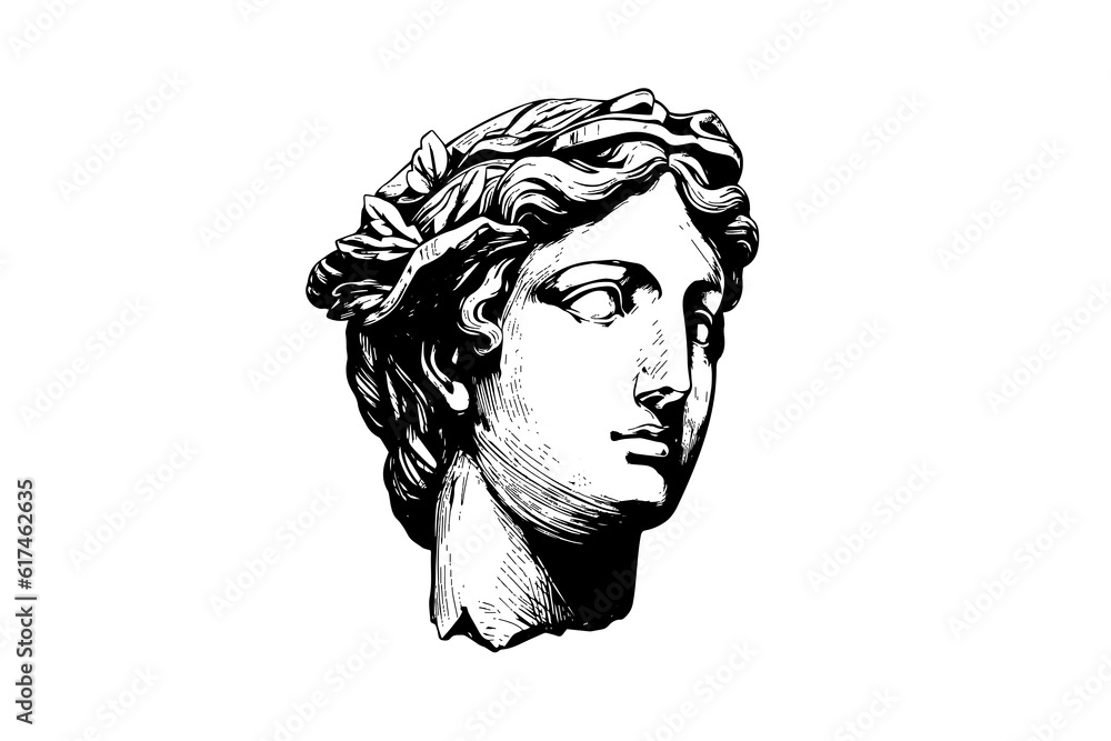 Antique statue head of greek sculpture sketch engraving style vector ...