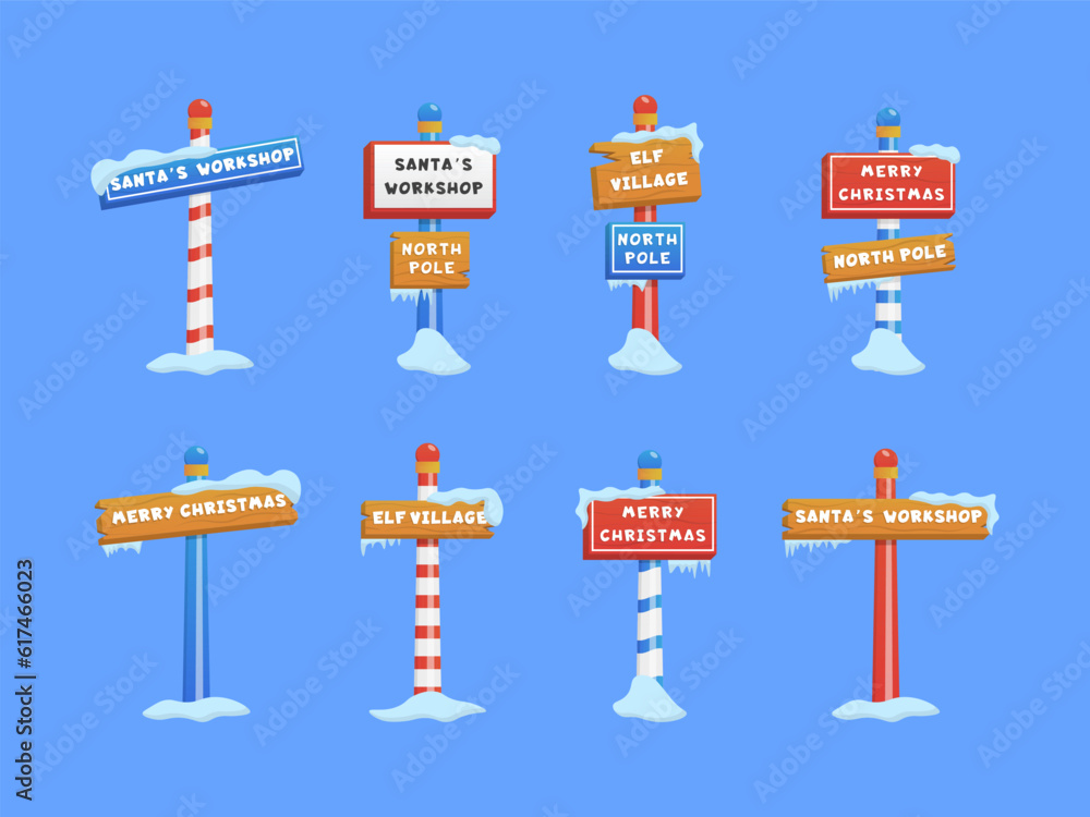 Cute Vector Collection of North Pole Signs or Christmas and Winter ...