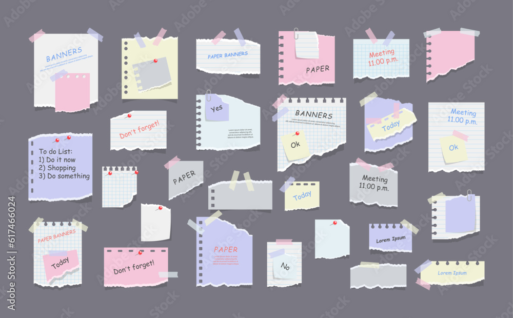 Information reminder. Paper notes on stickers, notepads and memo ...