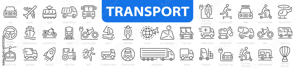 Transport 40 icon set. Vehicle icons. Delivery elements collection. Car ...