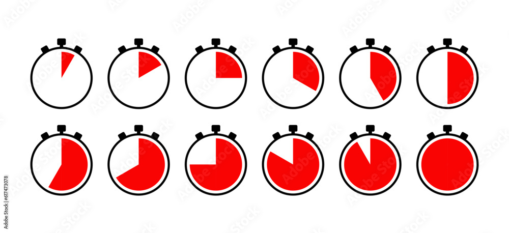 Timer, stopwatches icons. Circle clocks collection. Countdown timer ...