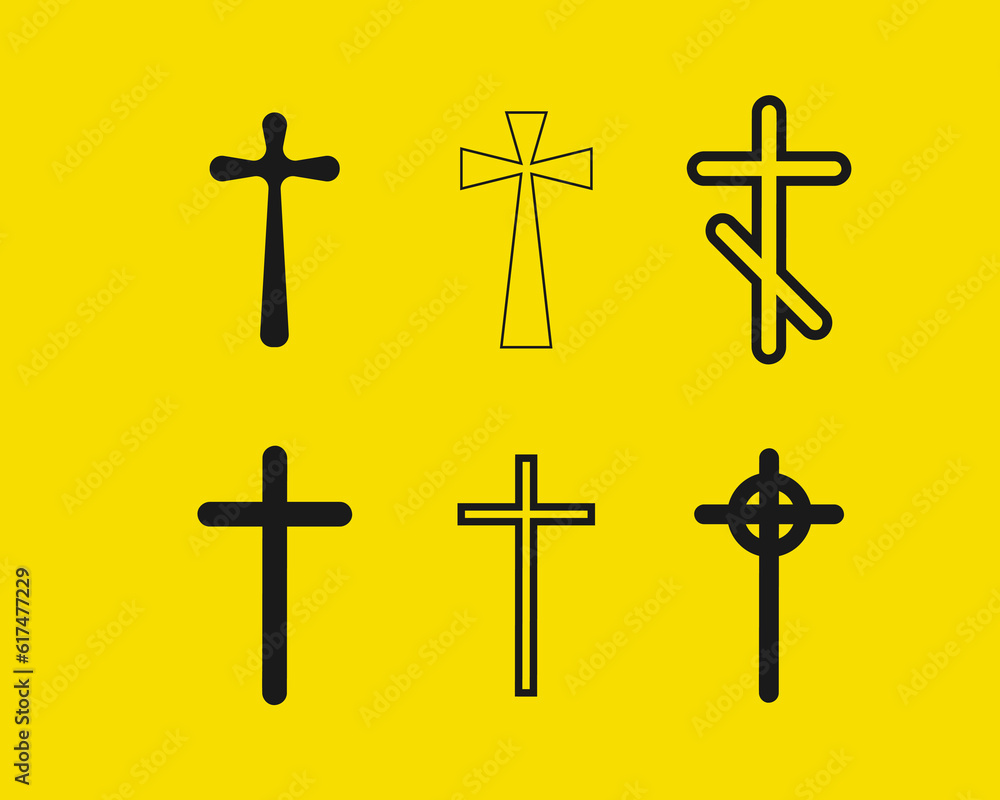 Set of cruciform icons, christian crosses isolated on background. Hand ...