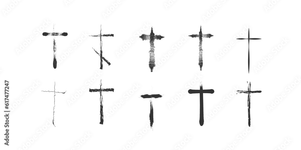 Set of cruciform icons, christian crosses isolated on background. Hand ...