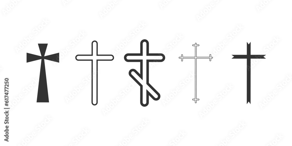 Set of cruciform icons, christian crosses isolated on background. Hand ...