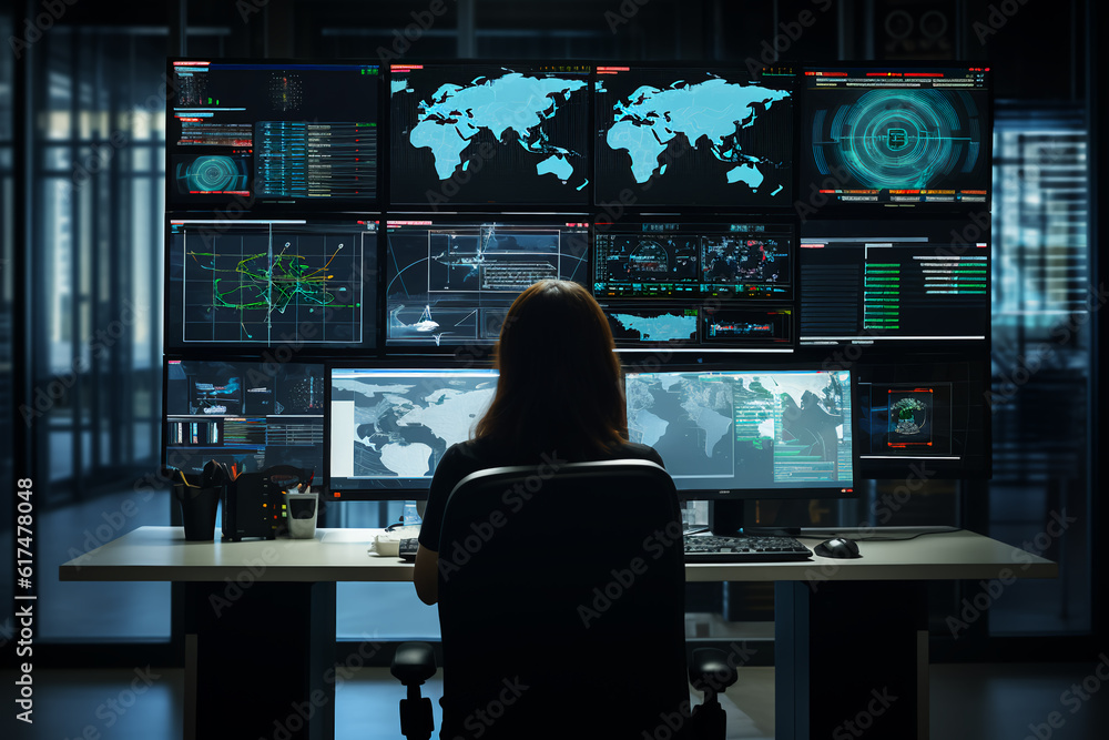 In the System Control Room Technical Operator Sits and Monitors Various Activities Showing on ...