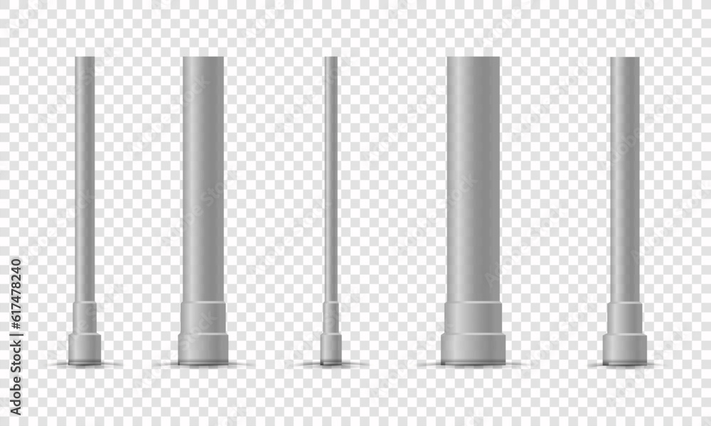 Set of metal columns.Metal pole posts,steel pipes of various diameters ...