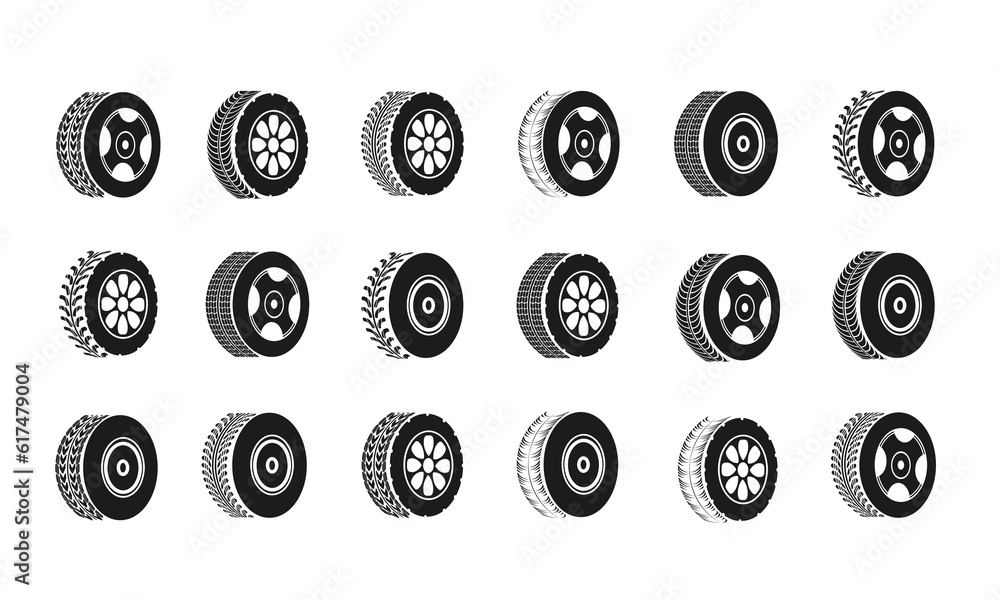 Tire change car service. Car tires and tracks on a white background ...