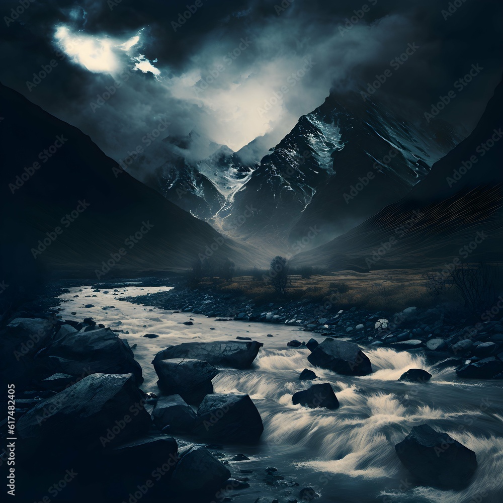 high mountain river photorealistic old kodak film 1960 colors film epic ...