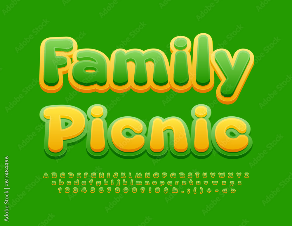 Vector modern banner Family Picnic with bright Font. Playful style ...