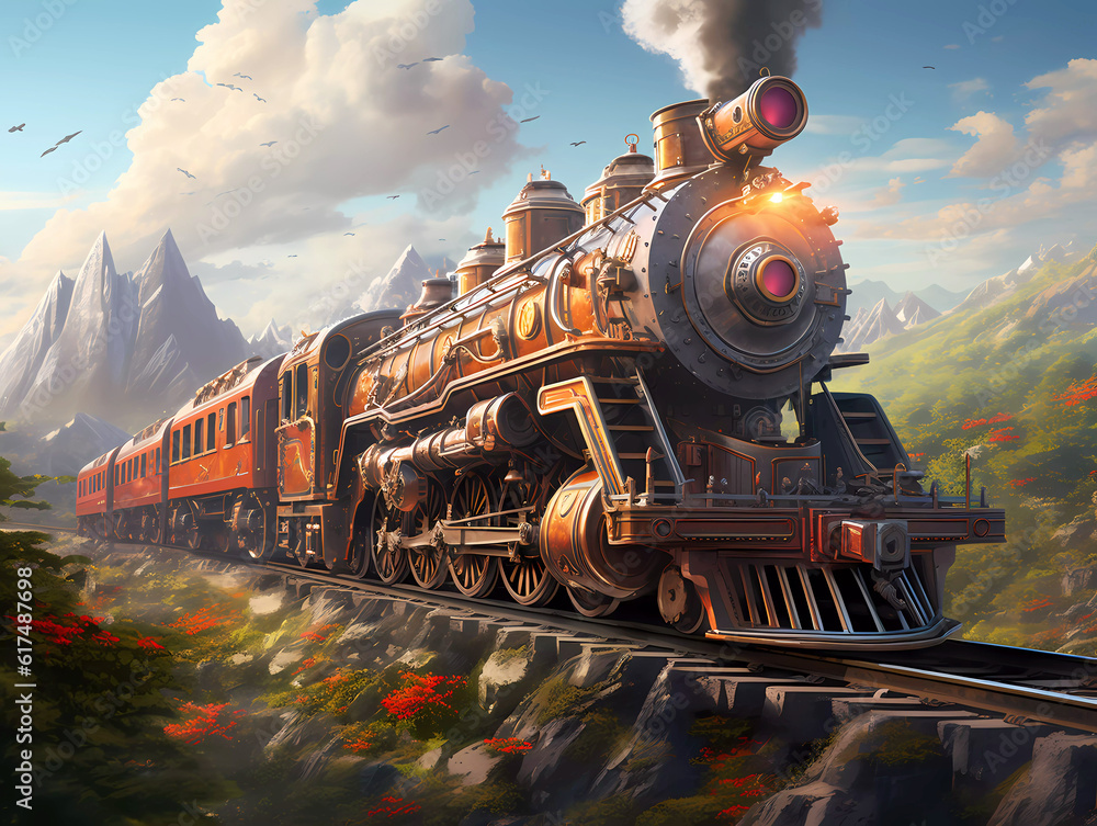 Steam engine locomotive in the morning pumping out clouds of white ...