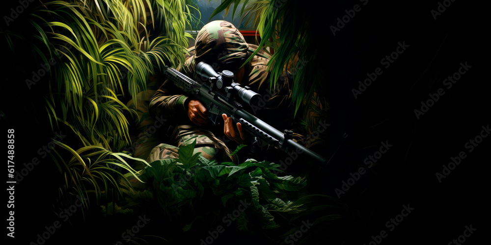 sniper watching from his safe hiding place, army, soldier ilustração do ...