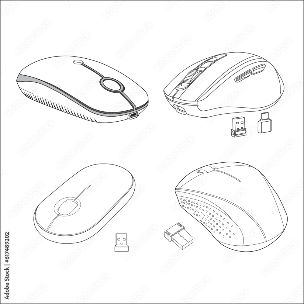 Wireless vector computer mouse, Bluetooth mouse, Optical mouse line art ...