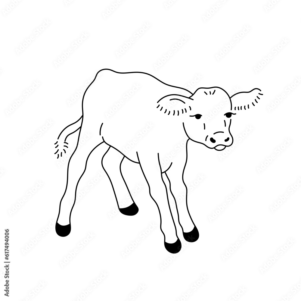 Vector isolated one single cute cartoon standing baby cow calf ...