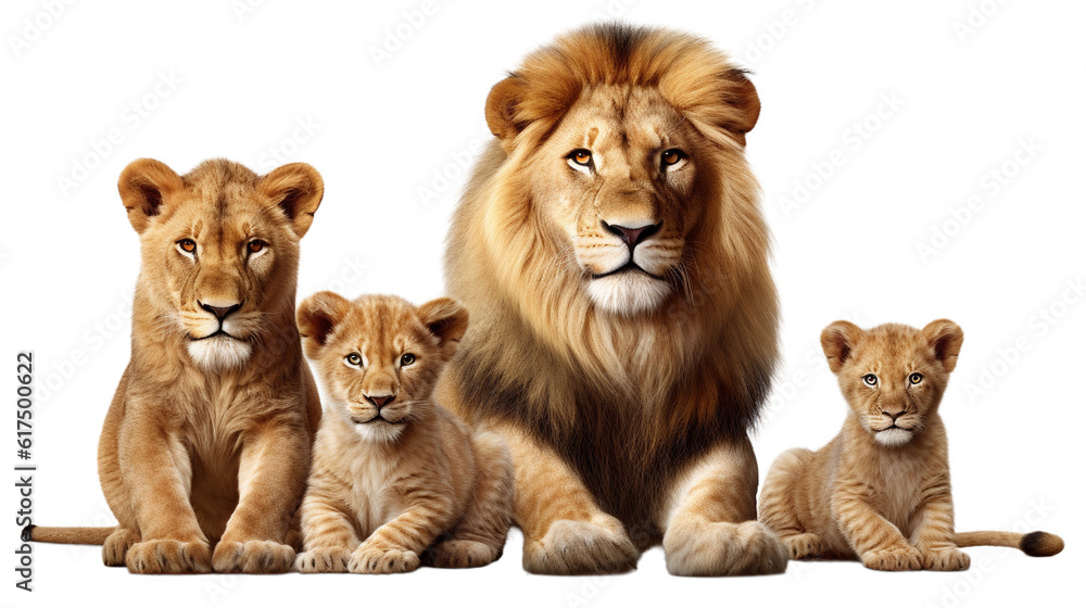 Lion family on transparent background. AI generative Stock Illustration ...