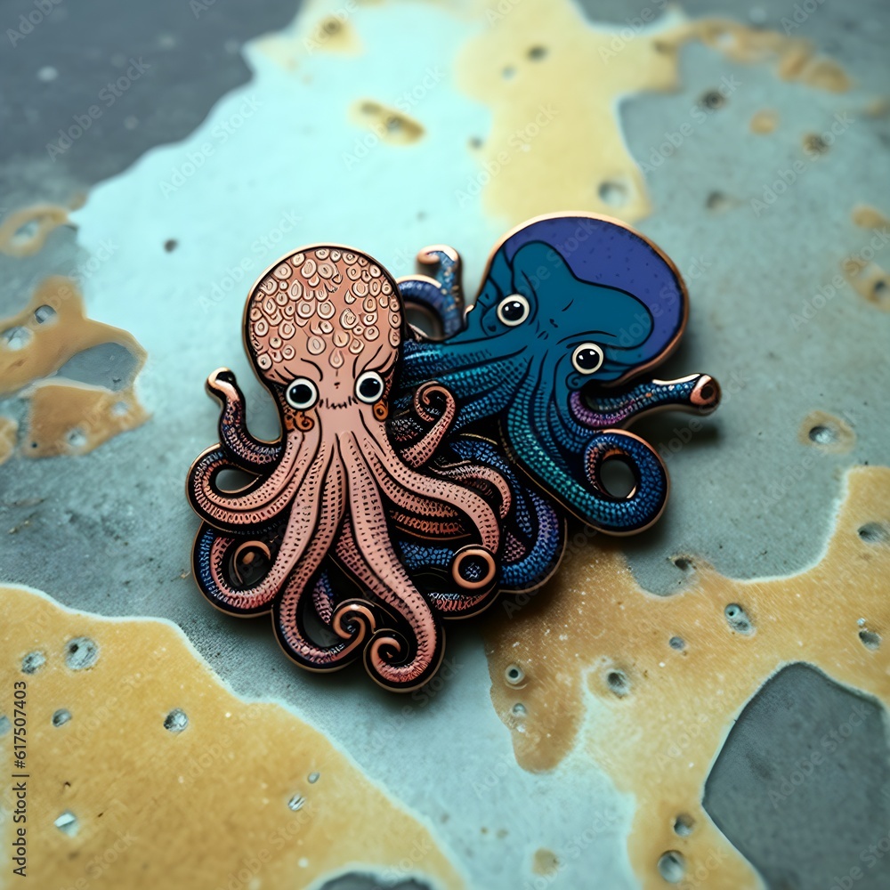 enamel pin showing the difference between an octopus and a squid Stock ...