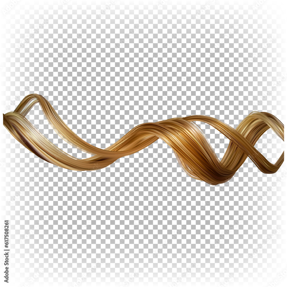 Wavy strand of blond female hair. 3d realistic vector image isolated on ...