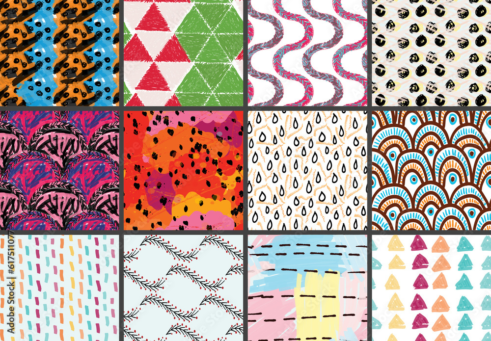 Seamless Pattern Set with Marker Brush Doodle and Strokes Stock ...