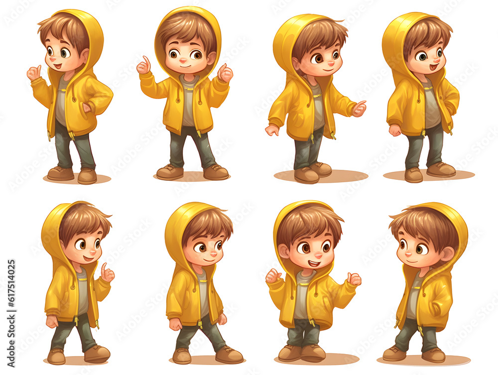 Little boy character, multiple poses and expressions, children’s book ...