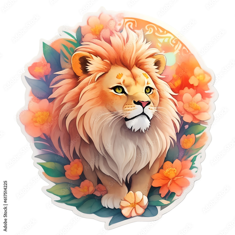 sticker cute lion on a transparent background (PNG) Stock Illustration ...
