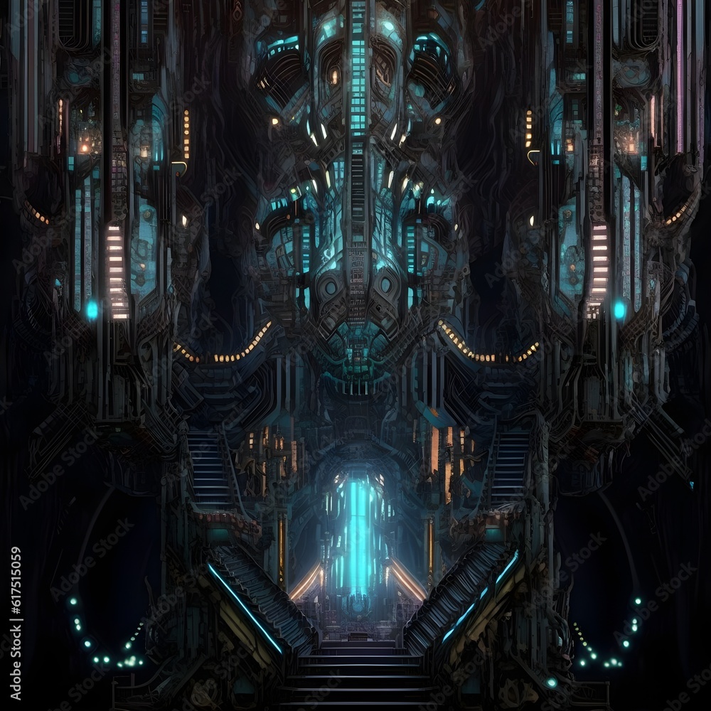 underground massive towering multilevel mechanical hi tech magic ...