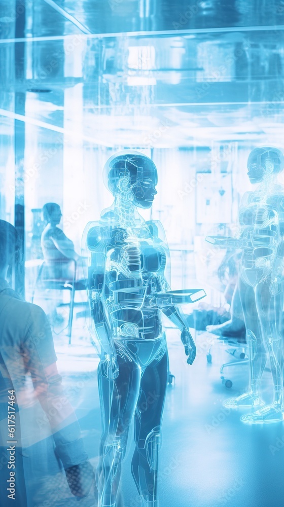 Blurred people in a futuristic medical high tech state of the art ...
