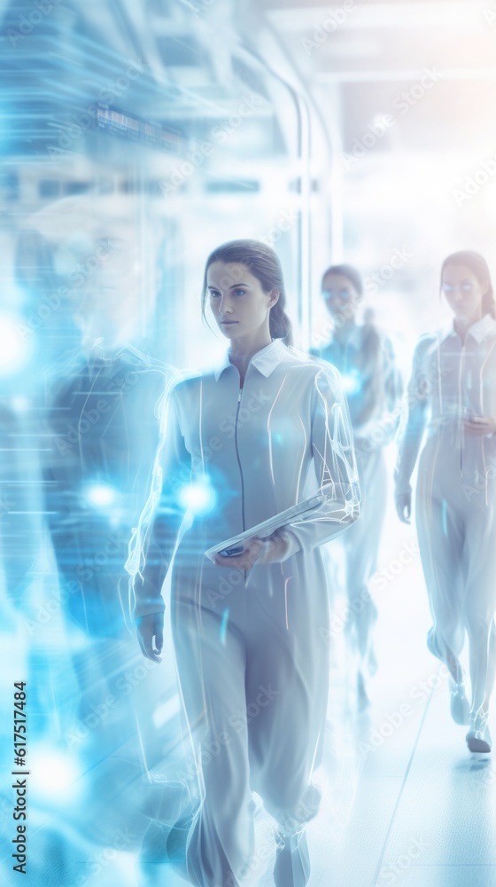Blurred people in a futuristic medical high tech state of the art ...
