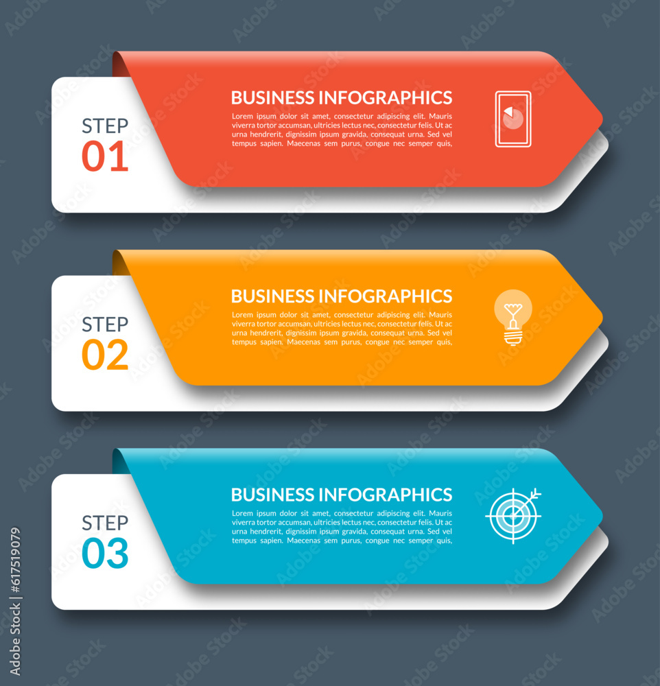 Infographic arrows. Business template with 3 steps, options, parts. Can ...