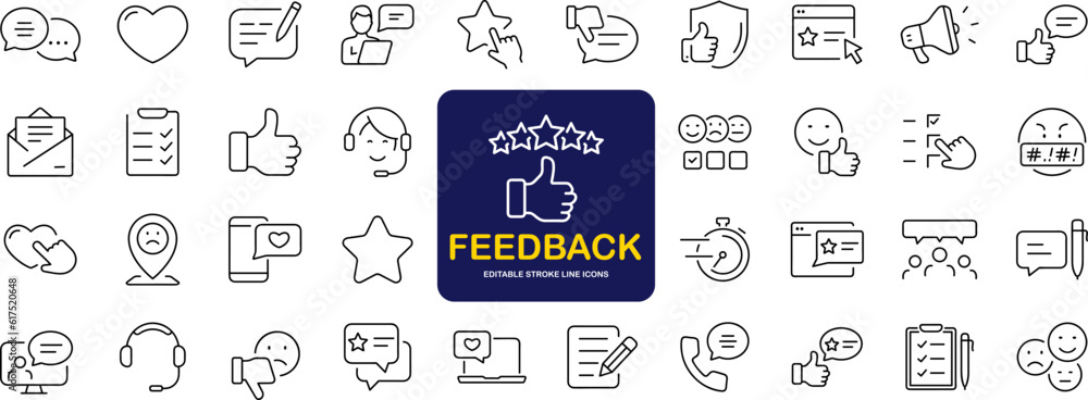 Feedback set of web icons in line style. Feedback and Review icons for ...