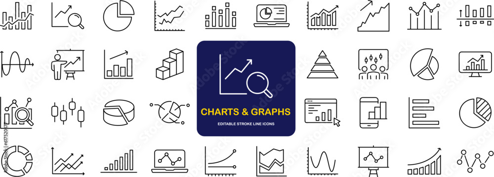 Graphs and Graphs set of web icons in line style. Charts and diagram ...