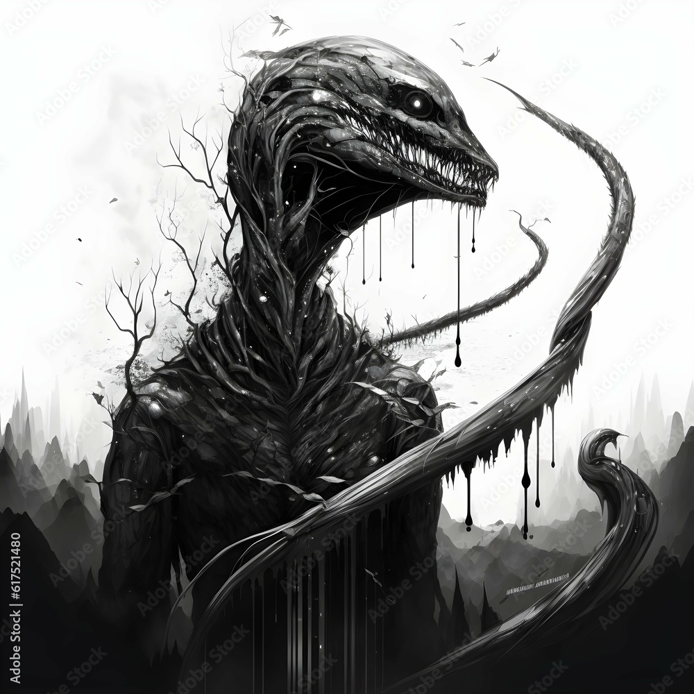 2d art black and white thin lines detailed sketch shadow figure ...