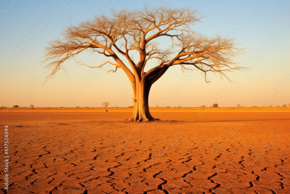 A hyperrealistic capture of a barren landscape affected by ...