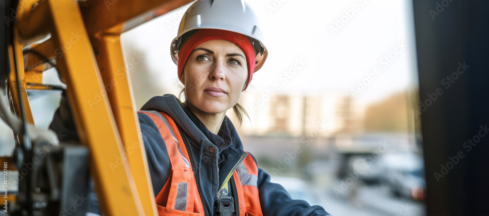 Woman working on heavy machinery as an industrial crane operator ...