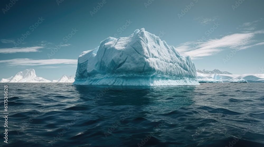 Iceberg floating in cold arctic ocean water with a small part of the ...