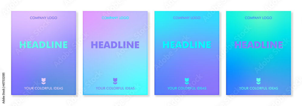 Set of 4 vector cover templates with gradient backgrounds of soft ...