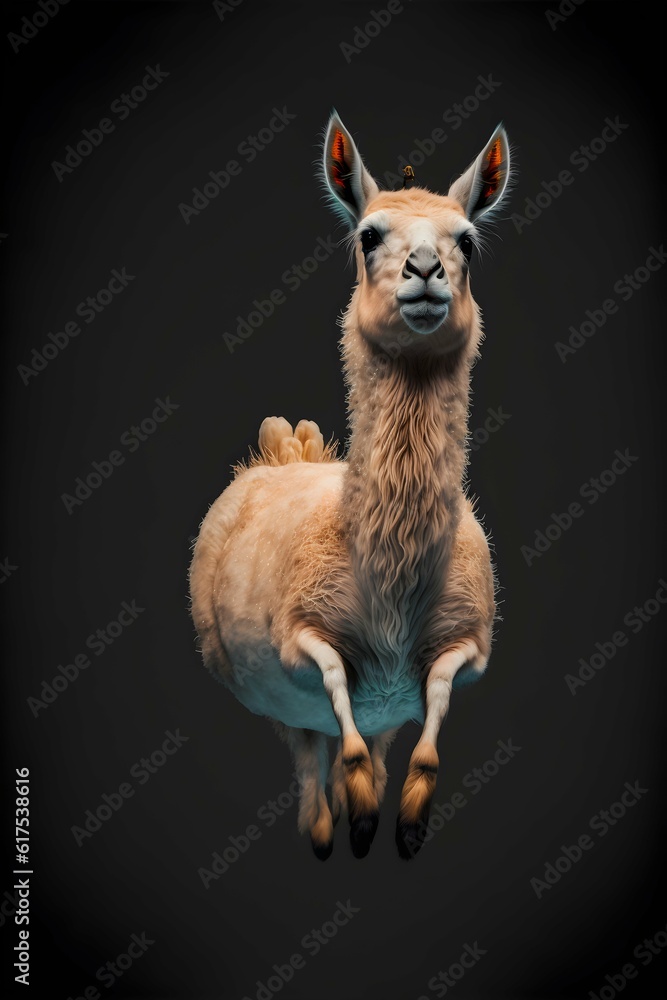 llama floating with its feet dangling facing forward ultra detailed ...
