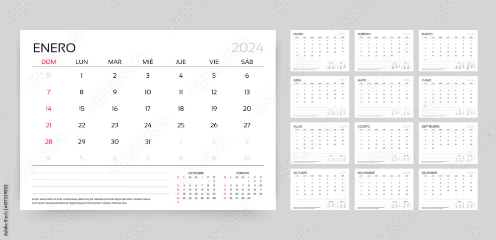 2024 Spanish calendar. Planner template. Week starts Sunday. Calender ...