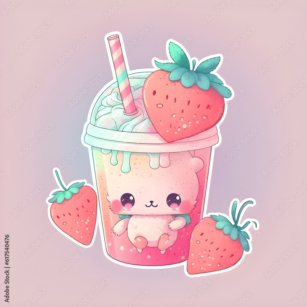 isolated image sticker a pink bunny with big eyes is holding a ...