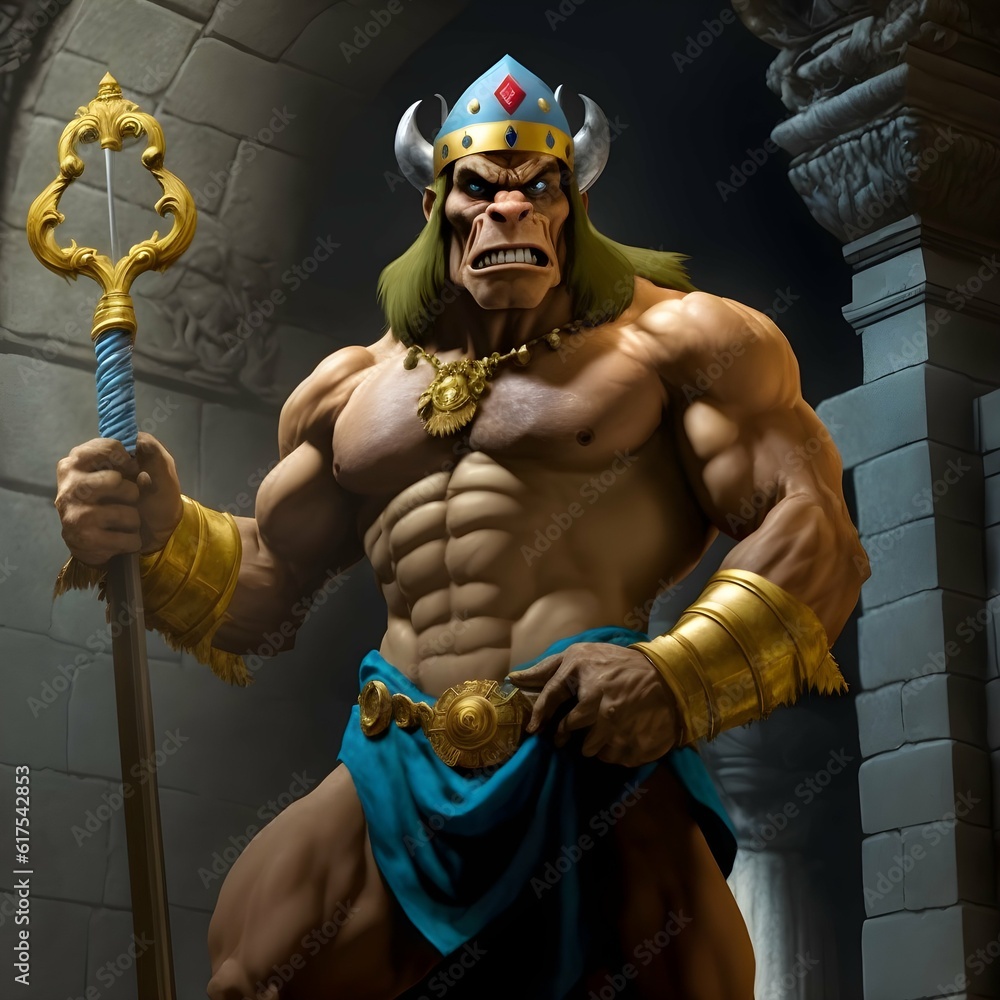 heman dressed as a monkey wearing a gold crown holding a sword full ...
