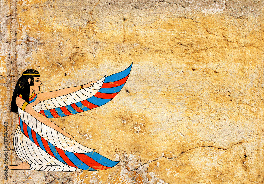 Grunge background with old stucco texture of yellow color and Egyptian ...