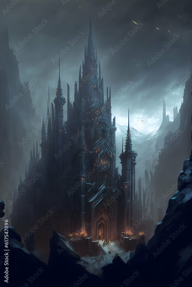 Photo & Art Print massive huge giant intricate dark fantasy castle view ...