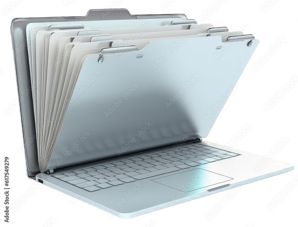 File folder on laptop screen on transparent PNG background, digital ...