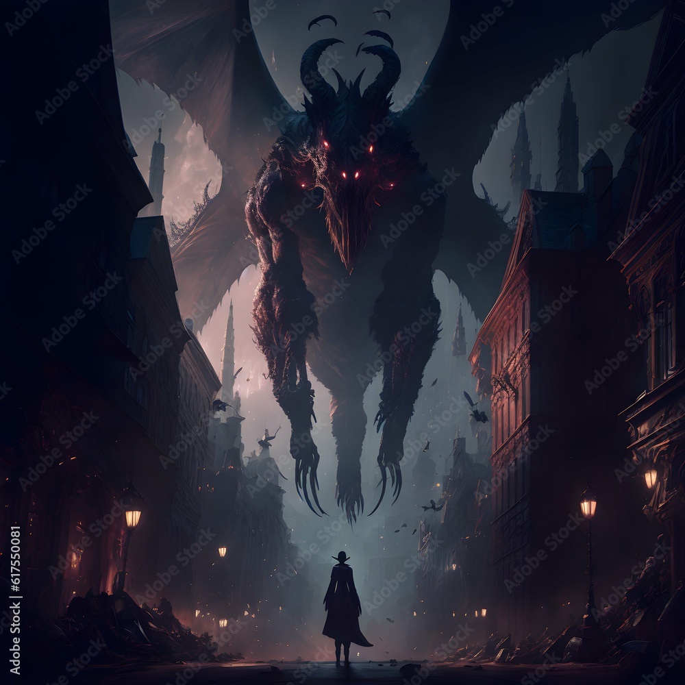 large gothic city bloodborne giant lovecraftian creature looming ...