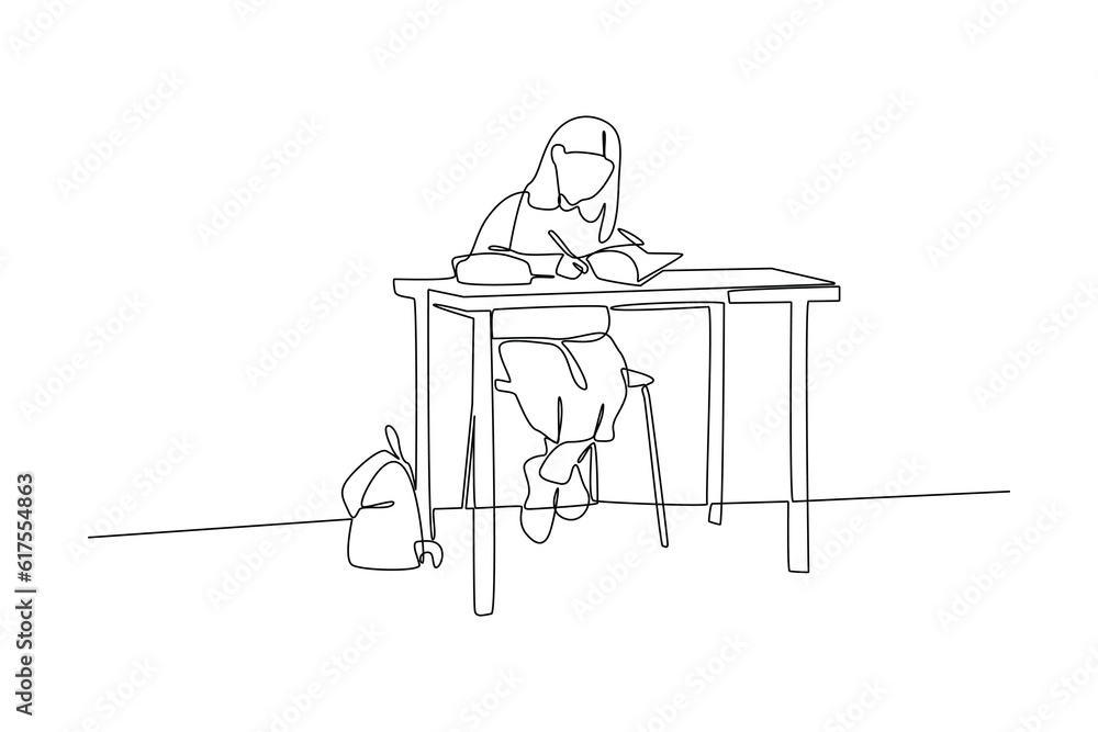 Continuous one line drawing Back to school concept. Single line draw ...
