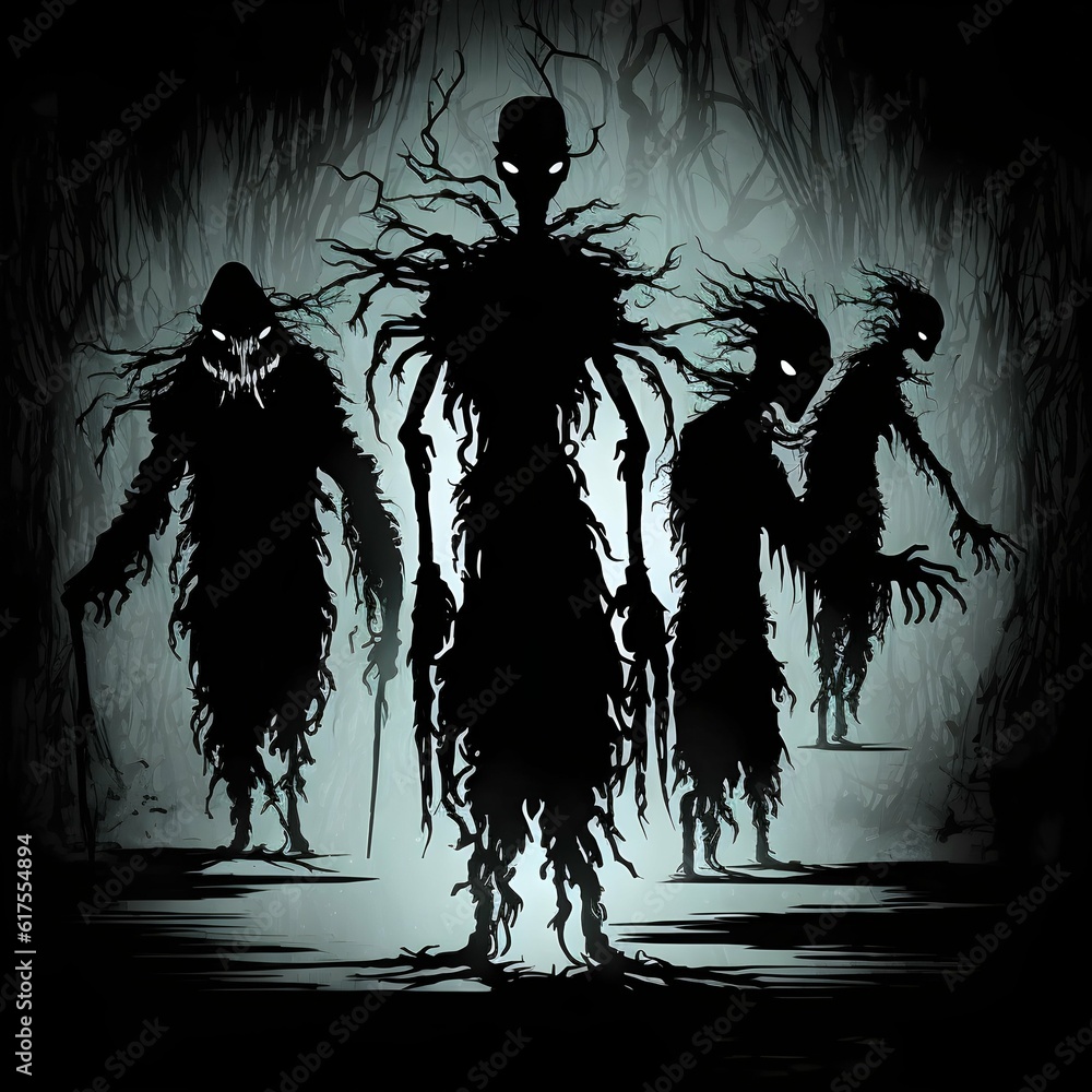 shadow figures horror style art demented long slender fingers glowing ...