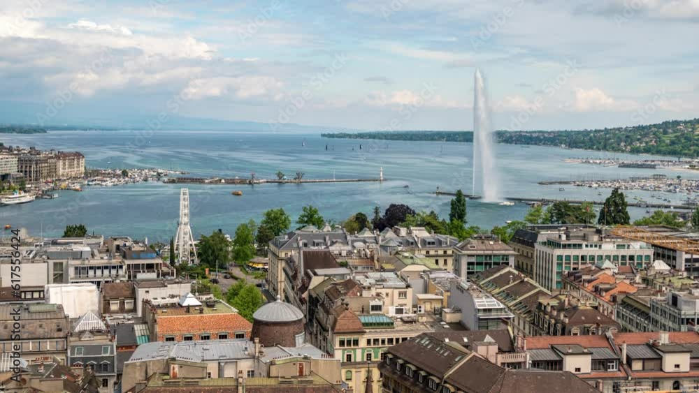 Geneva (Geneve) Switzerland time lapse 4K, high angle view city skyline ...