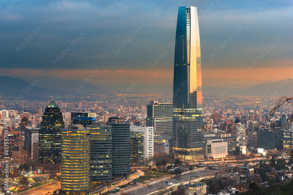 Skyline of Santiago de Chile with modern office buildings at financial ...