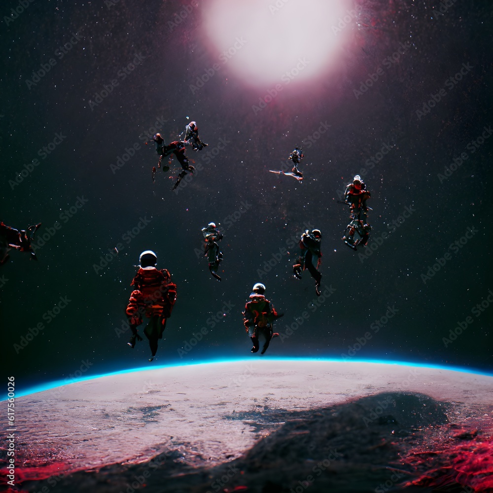 spacecore Metalcore Astronauts floating in space 8k render Hyper detail ...